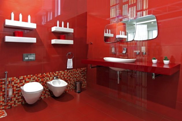 Salle De Bain Rouge Et Blanche
